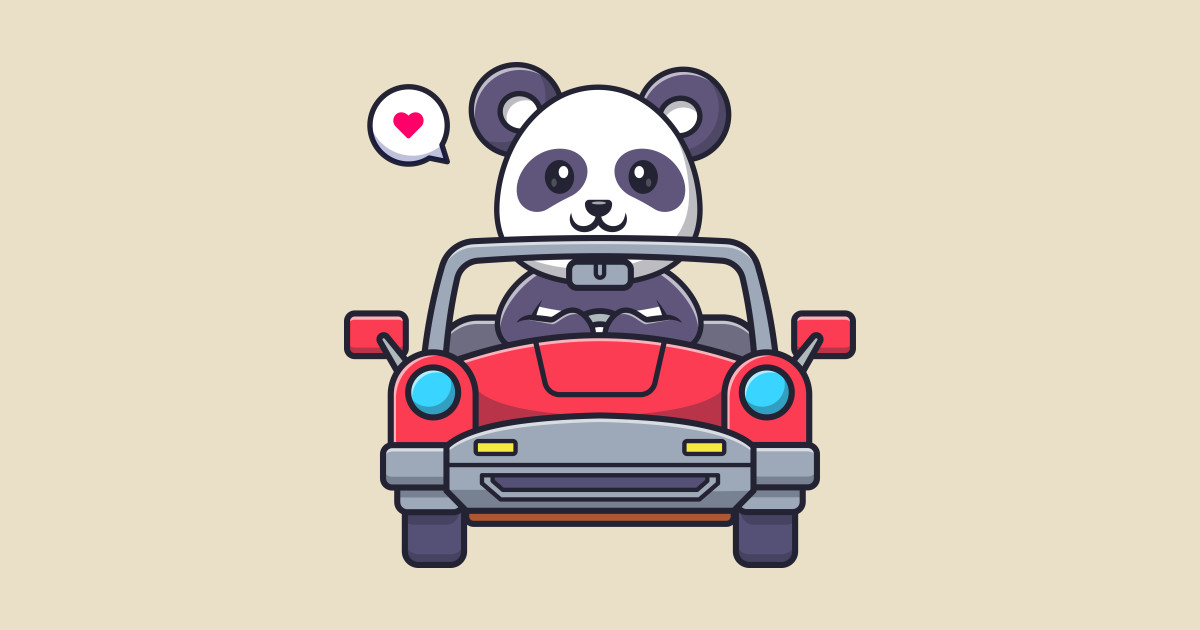 Cute Panda Riding Car Cartoon - Cute Panda Riding Car Cartoon - T-Shirt ...