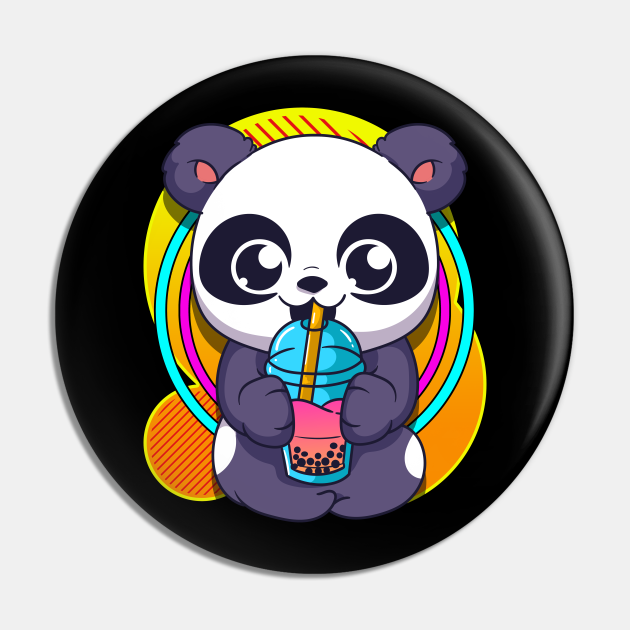 Cute Panda Bear Drinking Bubble Tea Boba Tea - Panda Bear Drinking Bubble Tea - Pin | TeePublic