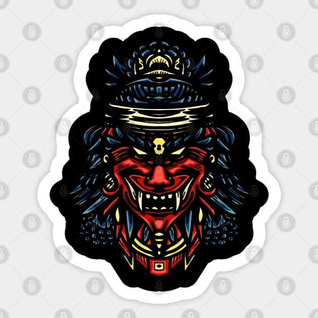Oni Mask Japanese Evil Samurai - Oni Mask - Sticker | TeePublic