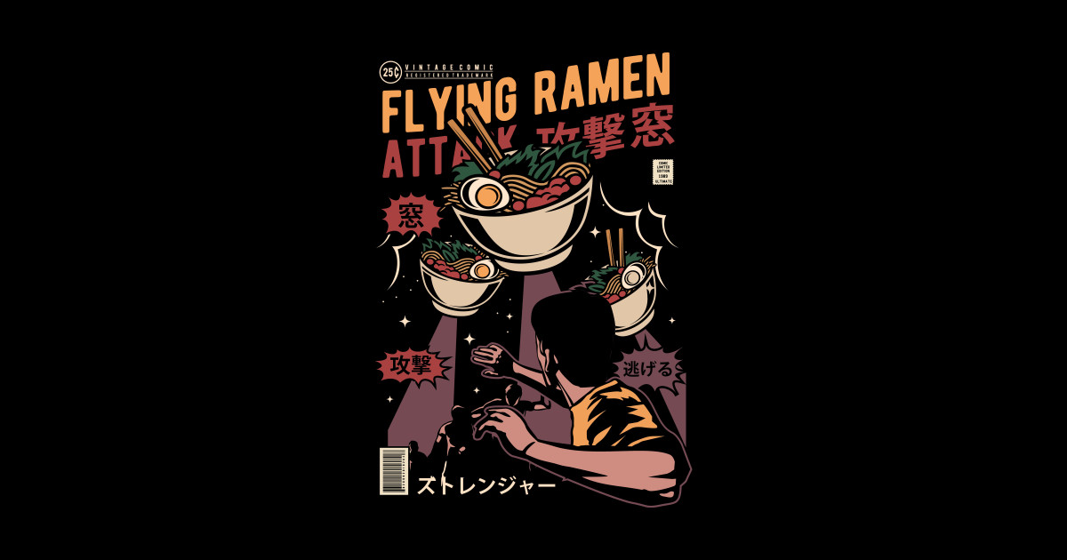 Retro Ramen Noodle Japanese Flying Ramen Attack Ramen Lover - Ramen ...