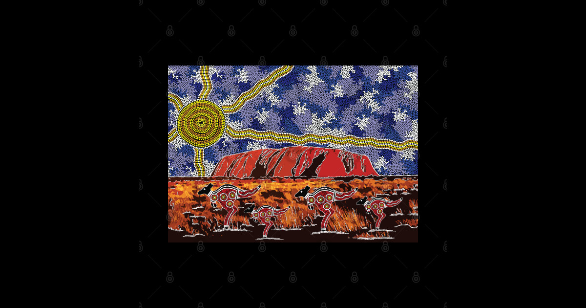 Aboriginal Art - Uluru Ayers Rock Blue Sky - Uluru Rock - Sticker ...