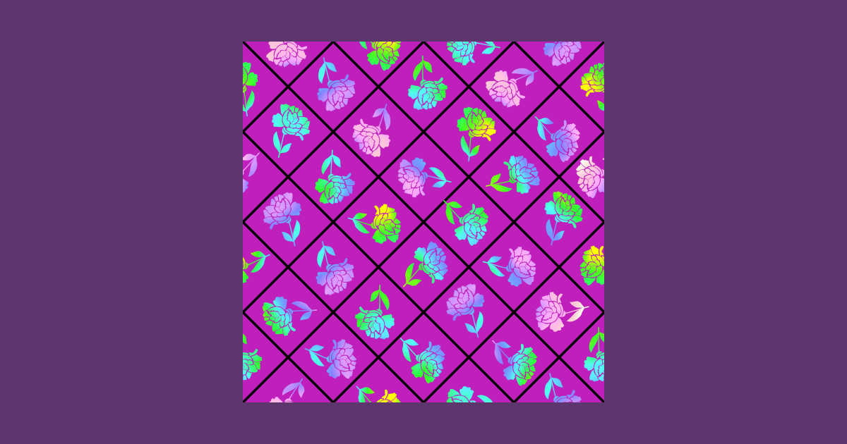 Window Pane Diagonal Floral Black Line on Magenta - Flowers - T-Shirt ...