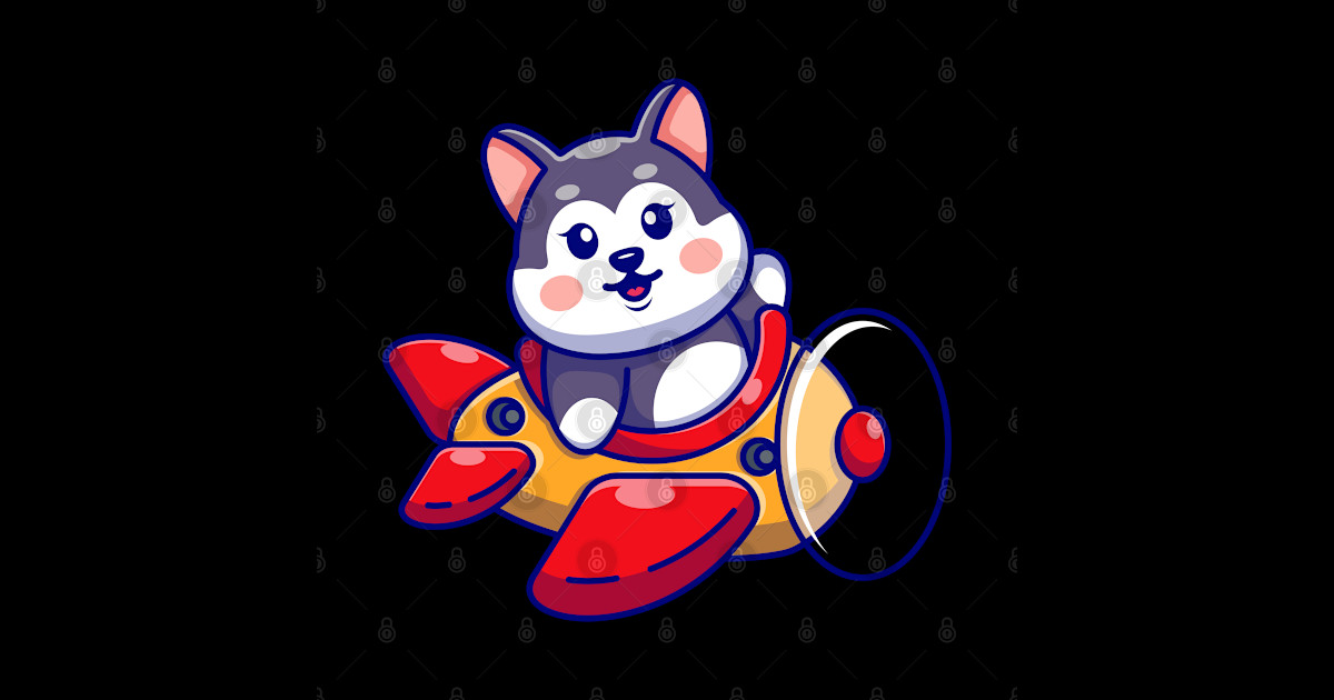 Cute baby husky driving plane cartoon - Plane - Magnet | TeePublic