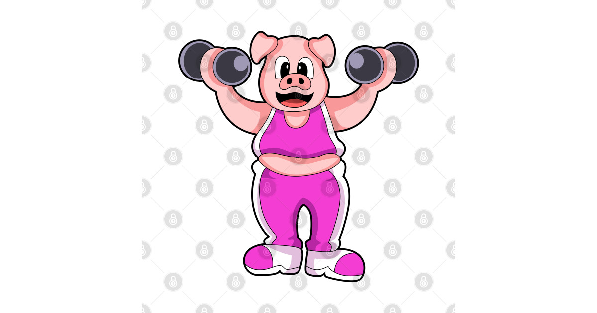 Pig at Bodybuilding with Dumbbells - Sports - T-Shirt | TeePublic