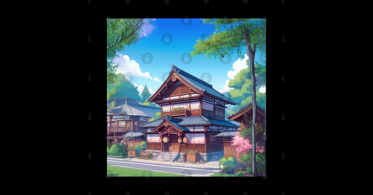 Traditional Japanese House Illustration in Spring - Japanese House ...