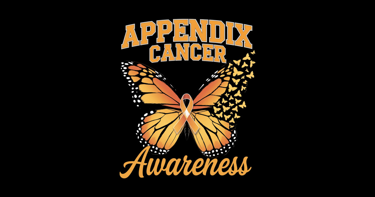 Appendix Cancer Awareness Survivor Butterfly Amber Ribbon - Amber ...