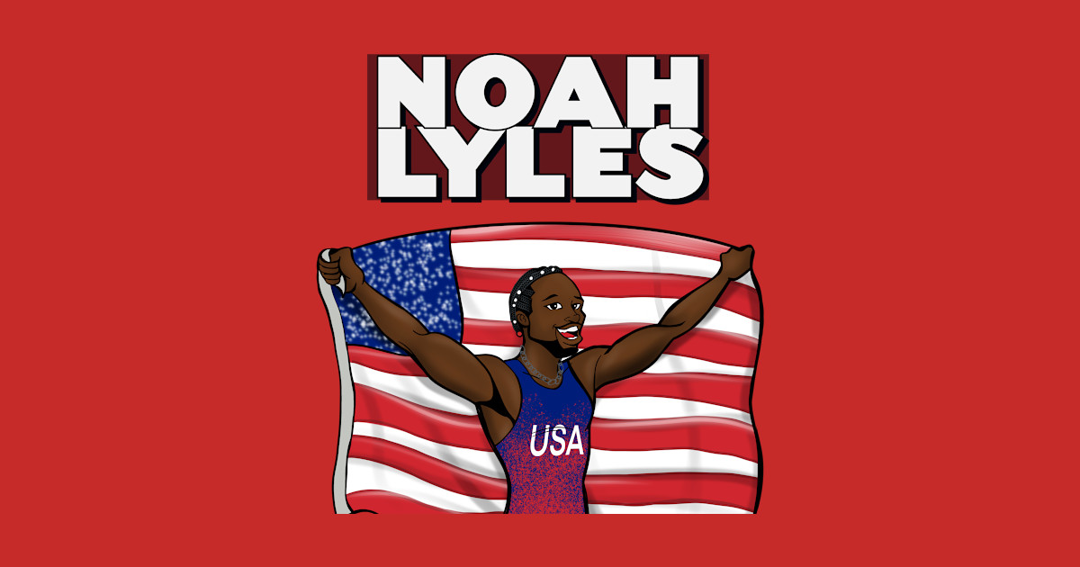 Noah Lyles - Cartoon Design - Noah Lyles - T-Shirt | TeePublic