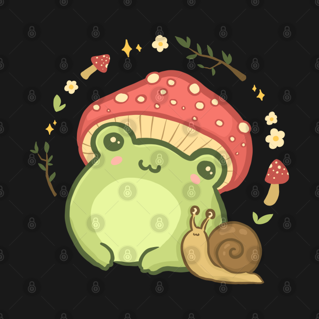 Cute Cottagecore Aesthetic Chubby Frog Snail Mushrooms, Kawaii Froggy ...