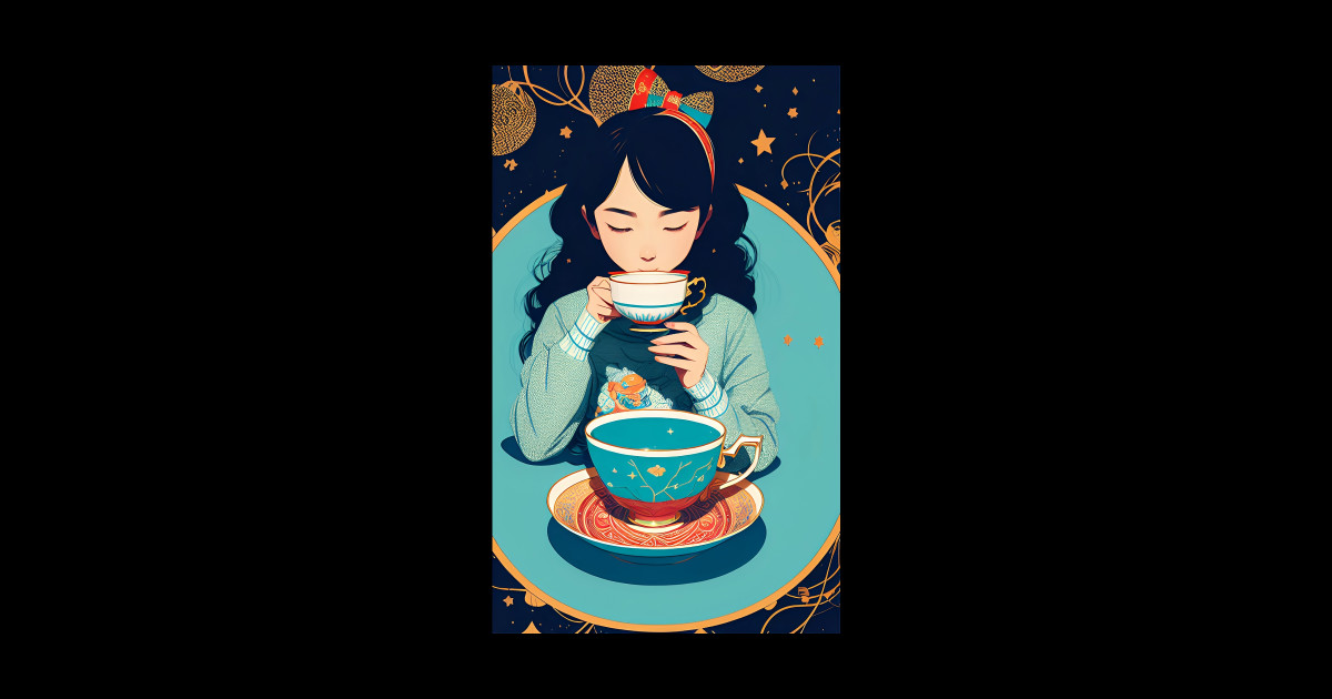 girl drinking tea - Girl - Sticker | TeePublic