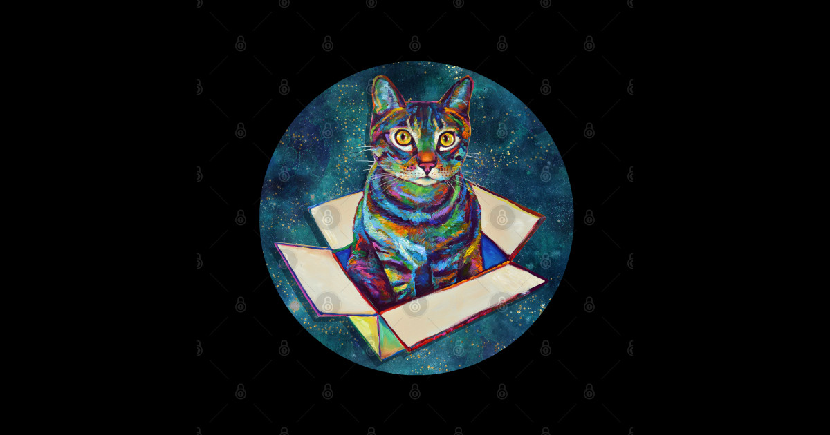 Psychedelic Cosmic Cat in a Box Sticker by Robert Phelps - Cat Sticker ...