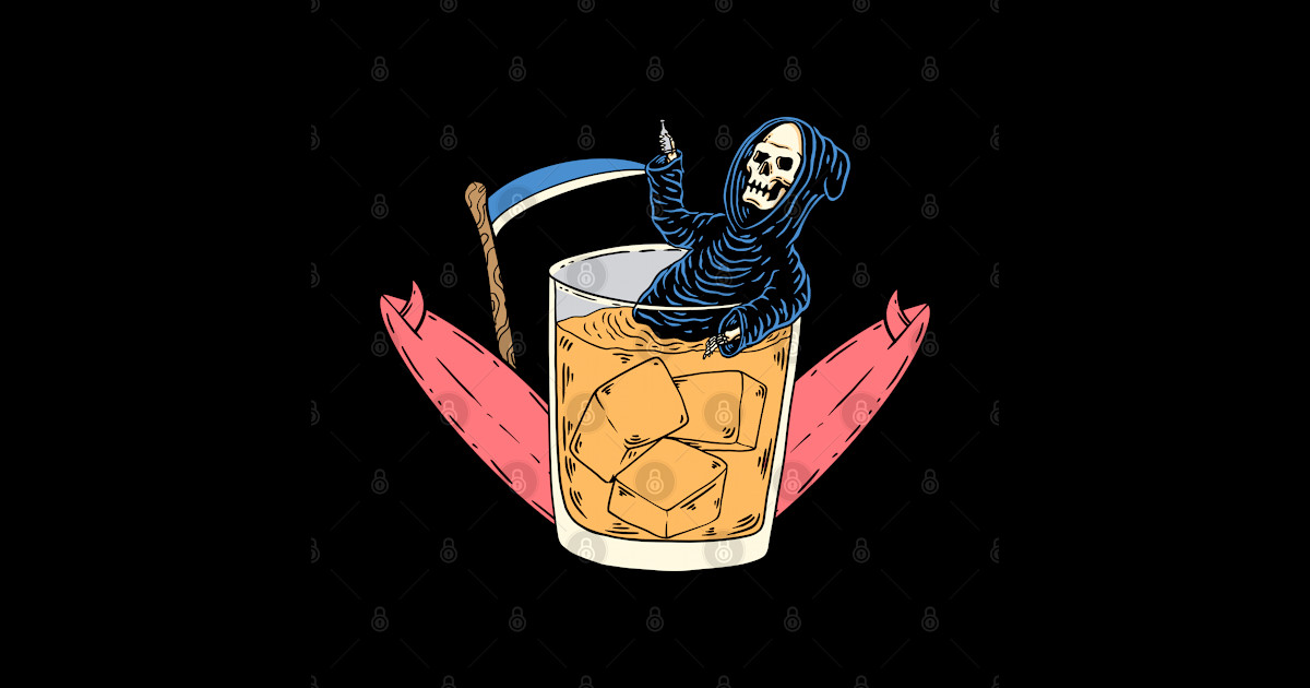 Grim Reaper Relaxing in a Glass of Ice Cubes - Ice Cubes - Sticker ...