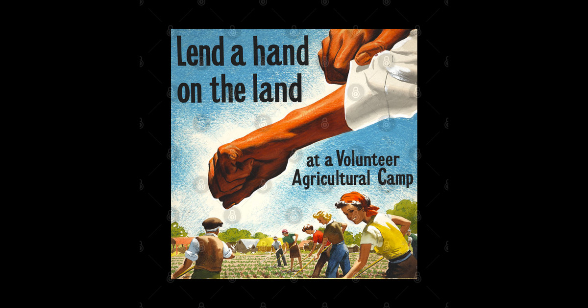 Vintage Lend a Hand on the Land Poster - Wwii Propaganda - Sticker ...