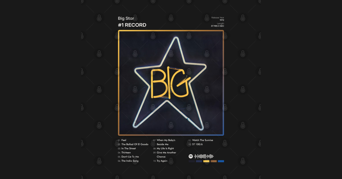 Big Star - #1 Record Tracklist Album - Big Star - T-Shirt | TeePublic