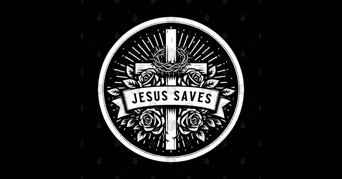 Jesus Saves Cross Crown Of Thorns - Jesus Saves - Sticker | TeePublic