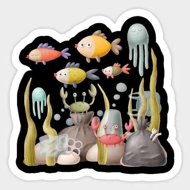 Plastic waste under water - Ocean Pollution - Sticker | TeePublic