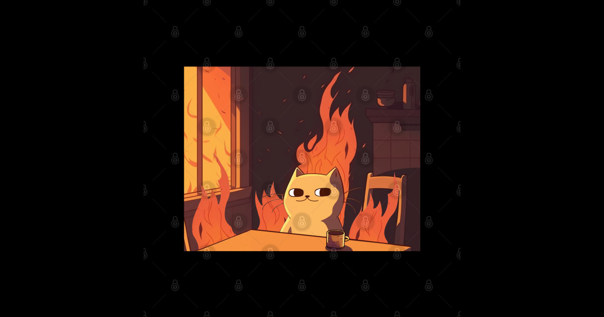 this is fine cat parody - This Is Fine Meme - Posters and Art Prints ...
