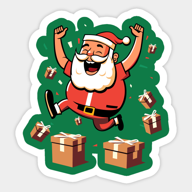 Happy Santa Claus jumping between gift boxes - Christmas - Sticker ...
