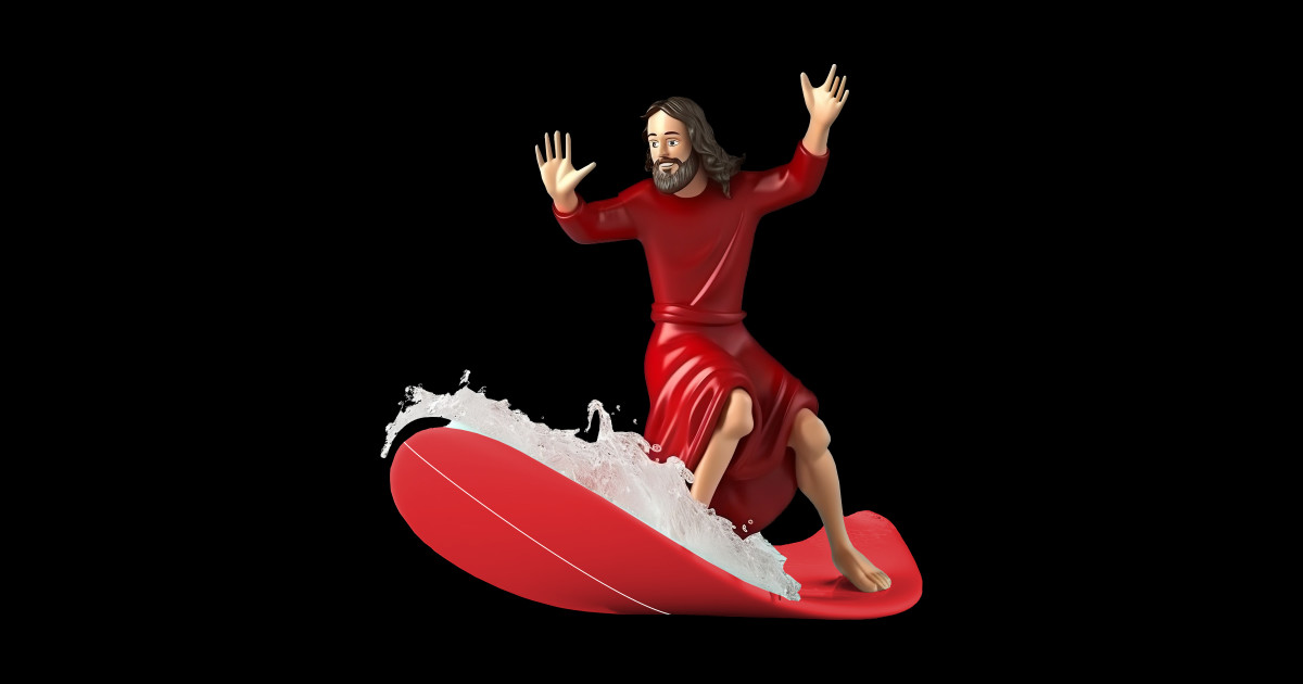 Jesus surfing - Surfing - Sticker | TeePublic