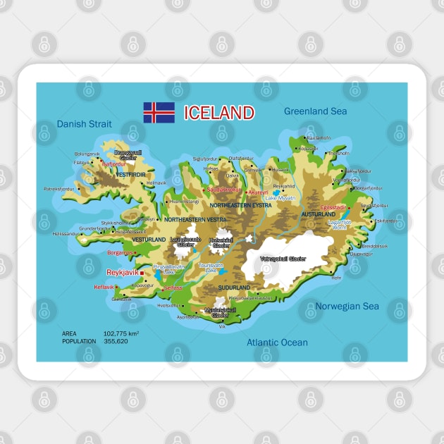 Geographic map of Iceland - Map Of Iceland - Sticker | TeePublic