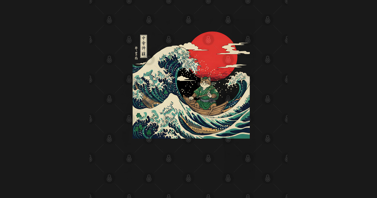 Lucky Japanese Cat St Patrick Ukiyo-e Wave - Japanese Cat - T-Shirt ...