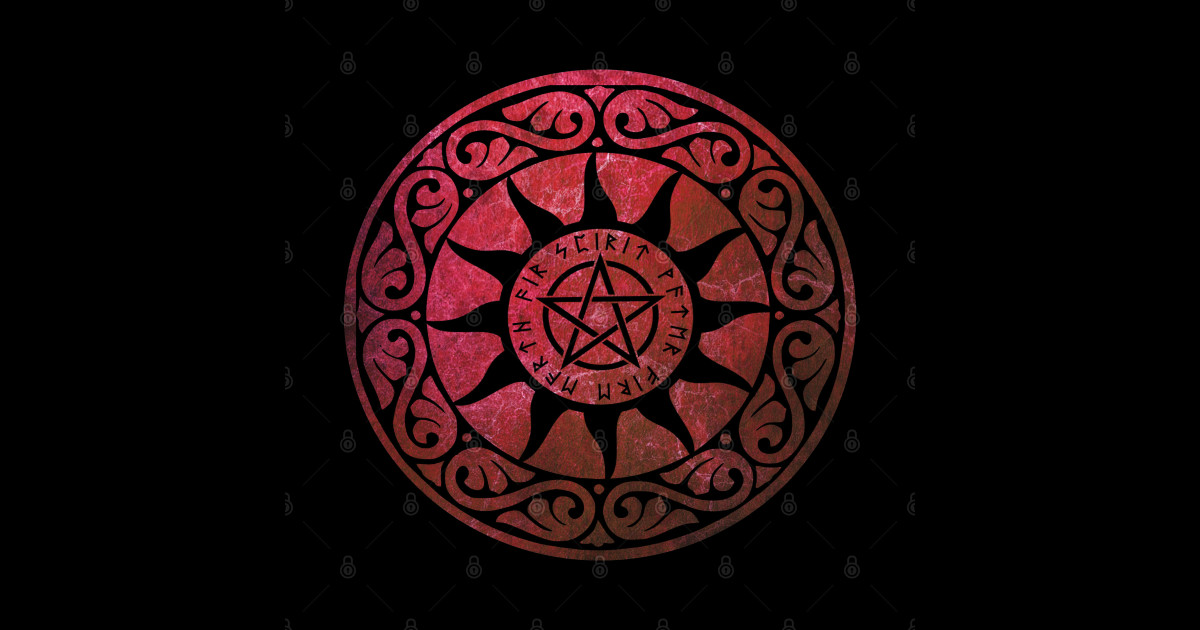 Five Elements Runic Magical Pentacle - Red Version - Pentacle - Posters ...