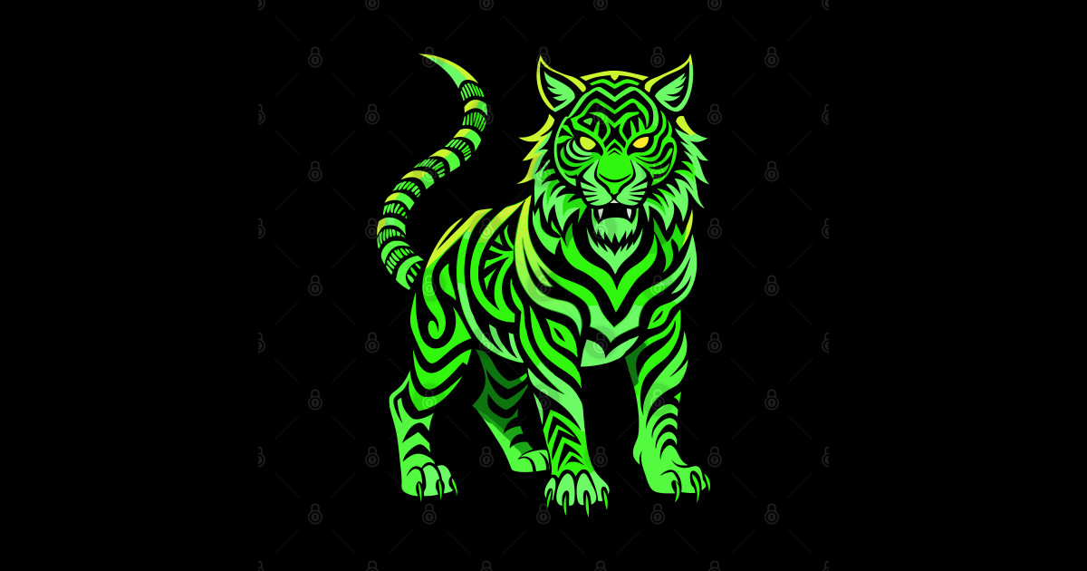 Neon Green Tiger - Neon Green - Sticker | TeePublic
