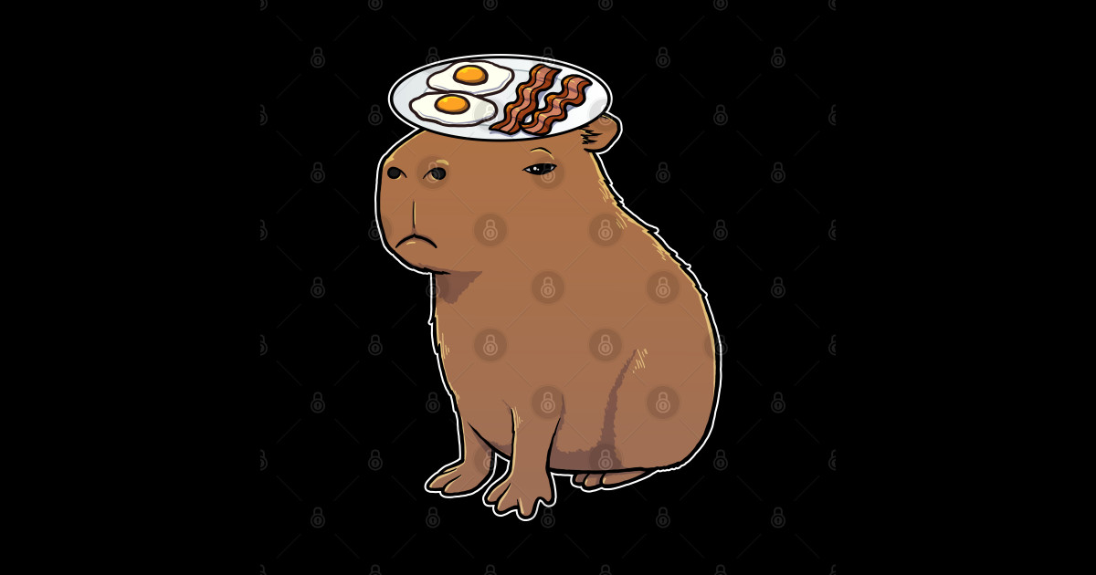Capybara with Bacon and Eggs on its head - Capybaras - Sticker | TeePublic