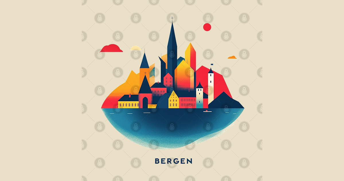 Bergen Norway Skyline - Modern Scandinavian Art - Bergen - T-Shirt ...