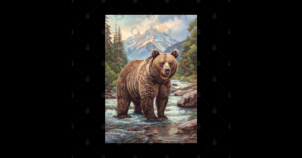 Vintage Retro Grizzly Bear Lithograph Animal Art - Grizzly Bear ...