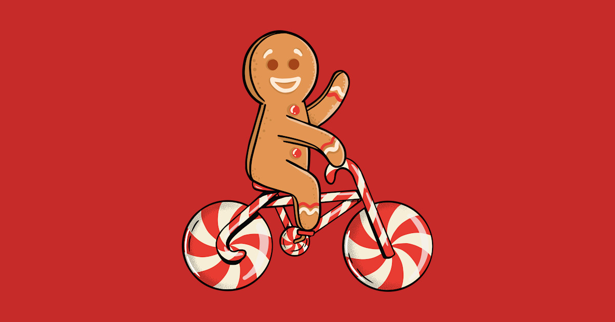 Gingerbread man and bicycle - Christmas - T-Shirt | TeePublic