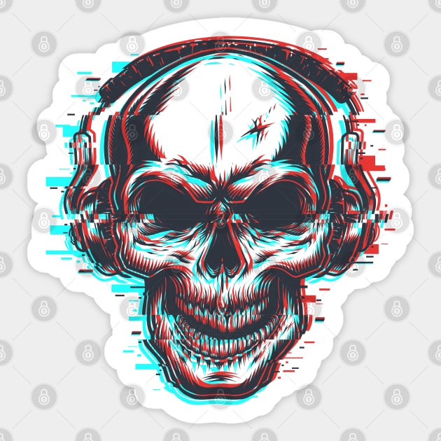Glitch Skull with Headphones - Skull Art Design - Sticker | TeePublic
