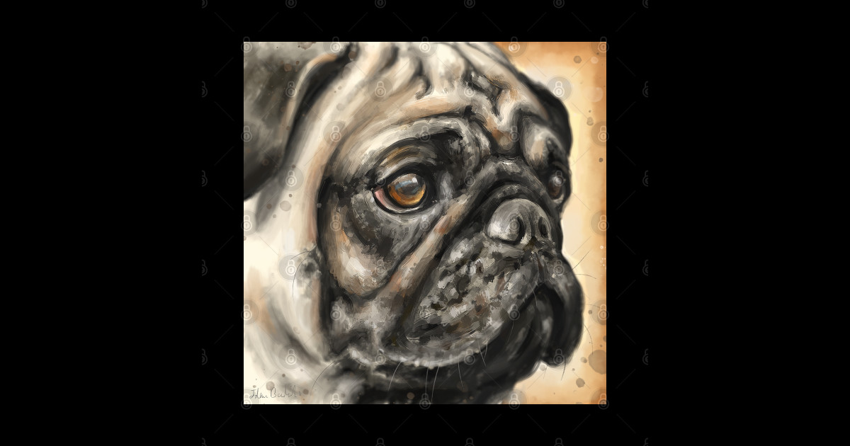 Contemporary Painting of a Pug with Big Gorgeous Eyes on Light ...