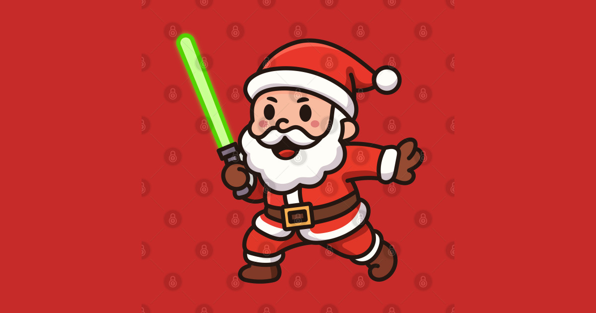 Kawaii Santa with Neon Lightsaber - Merry Force-mas Funny Christmas T ...