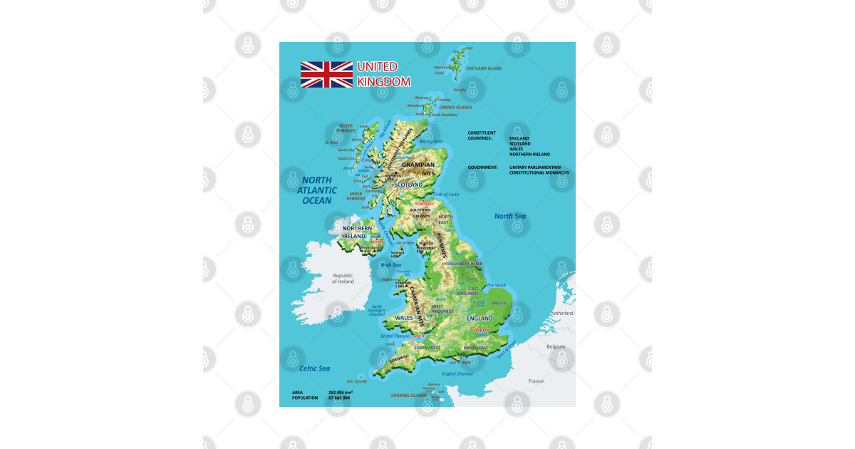 Physical map of England - Great Britain Map - T-Shirt | TeePublic