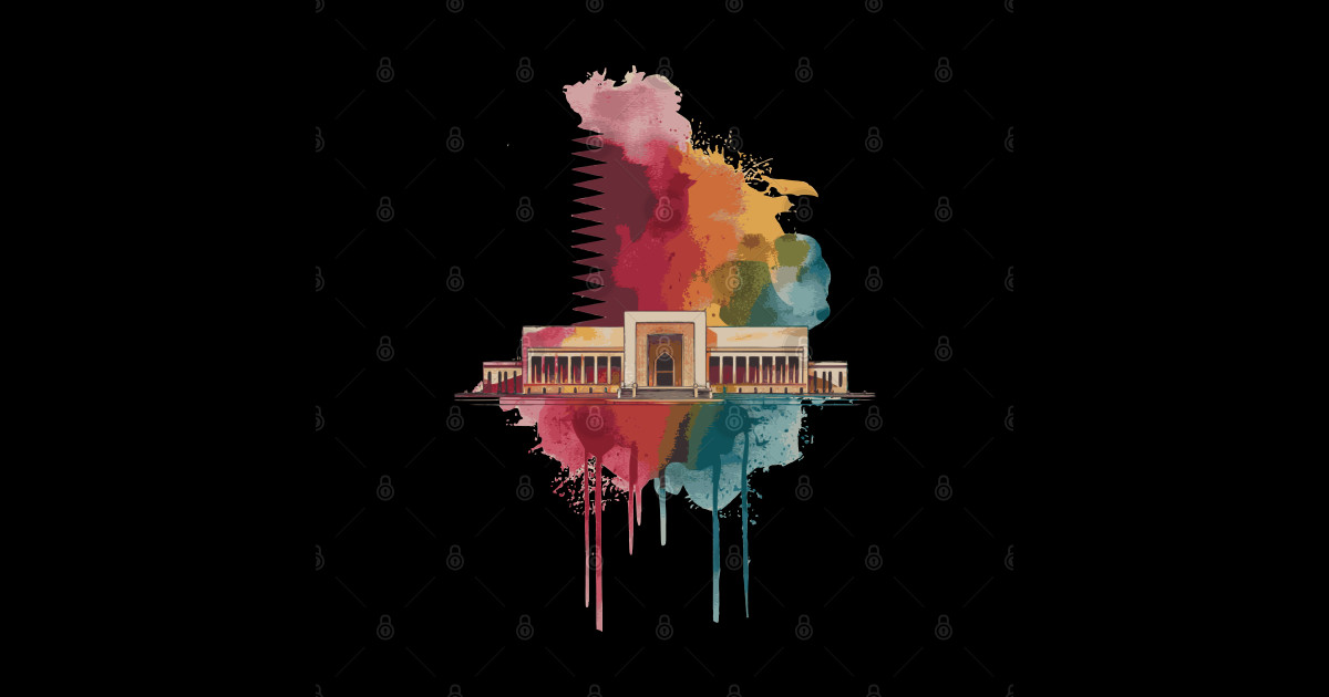 Museum of Islamic Art Watercolor with Qatari Flag 2 - Qatar Flag ...