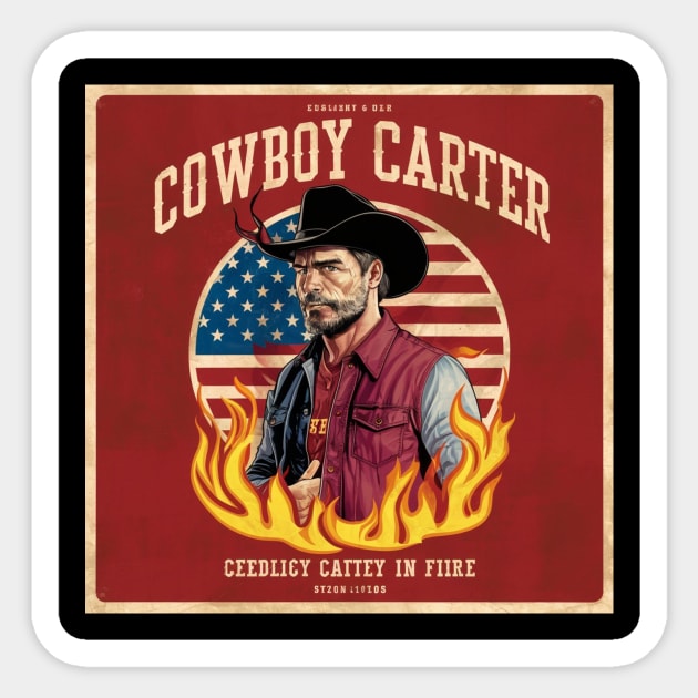 Cowboy Carter fire design - Cowboy - Sticker | TeePublic