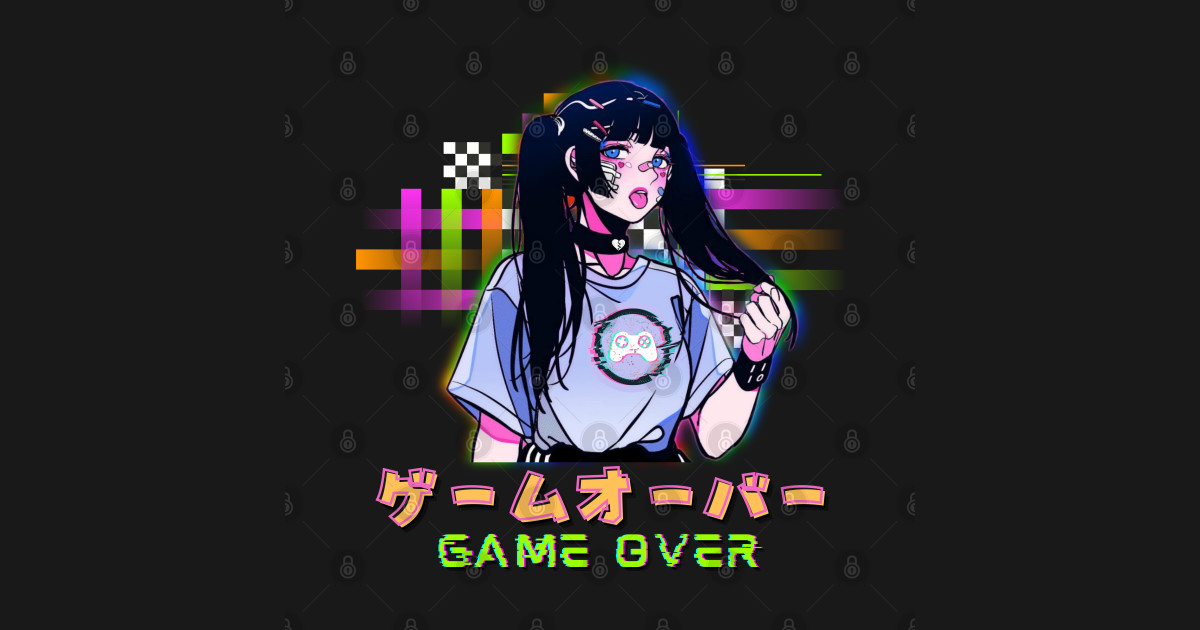 Anime Girl Game Over Japanese Vaporwave - Anime Game Over - T-Shirt ...