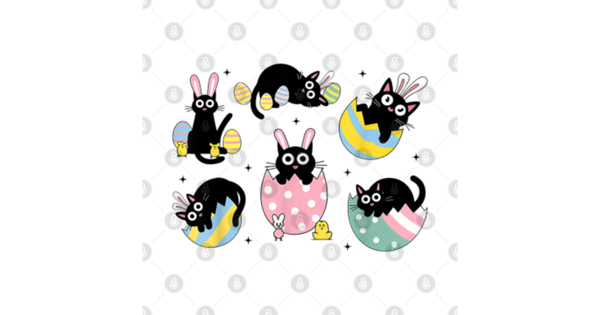 Black Cat Bunny Eggs Happy Easter Day - Black Cat Easter - T-Shirt ...