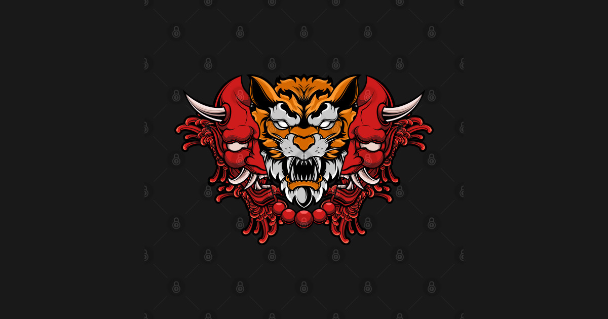 TIGER WITH HANNYA ONI MASK ILLUSTRATION - Tiger - T-Shirt | TeePublic