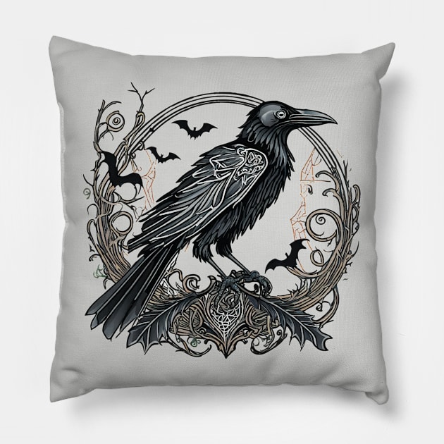 Witch's crow Edgar - Crow - Pillow | TeePublic