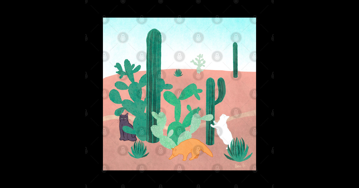 Cactus & Cats in the Desert - Cactus - Sticker | TeePublic
