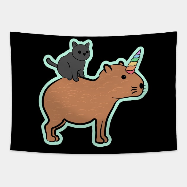 Cat Riding A Capybara Unicorn - Capybara - Tapestry | TeePublic