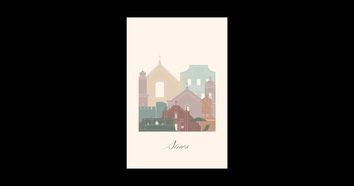 Sines, Portugal, map skyline - 02 style - Sines - Posters and Art ...