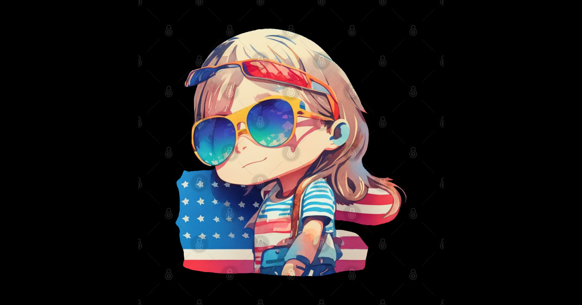 Patriotic Cute American Girl wearing Sunglasses in Summer - American ...