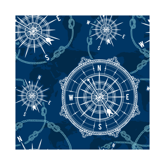 Navy Blue Nautical Compass Design - Nautical Art - T-Shirt | TeePublic