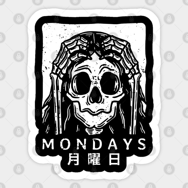 Painful Monday Japanese Skeleton - Monday Japanese - Sticker | TeePublic