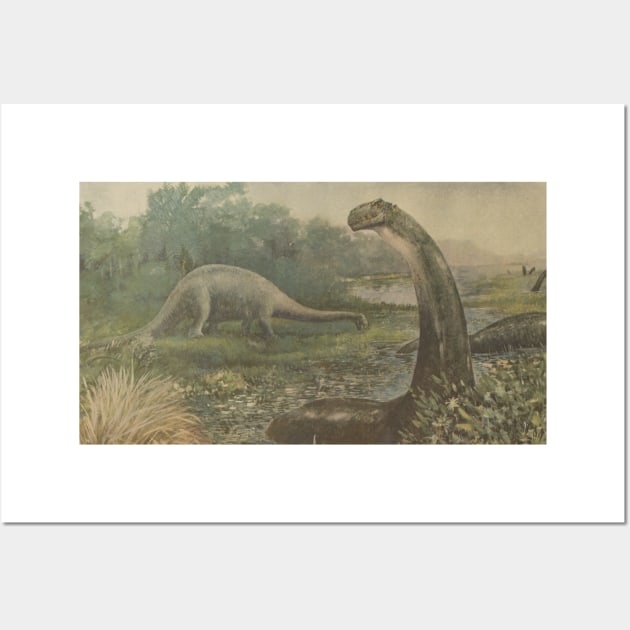Vintage Dinosaur Paleoart - Brontosaurus and Diplodocus - Dinosaur ...