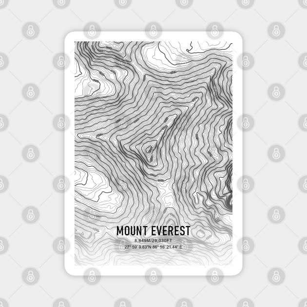 Mount Everest Topographic Map White and Black - Everest - Magnet ...