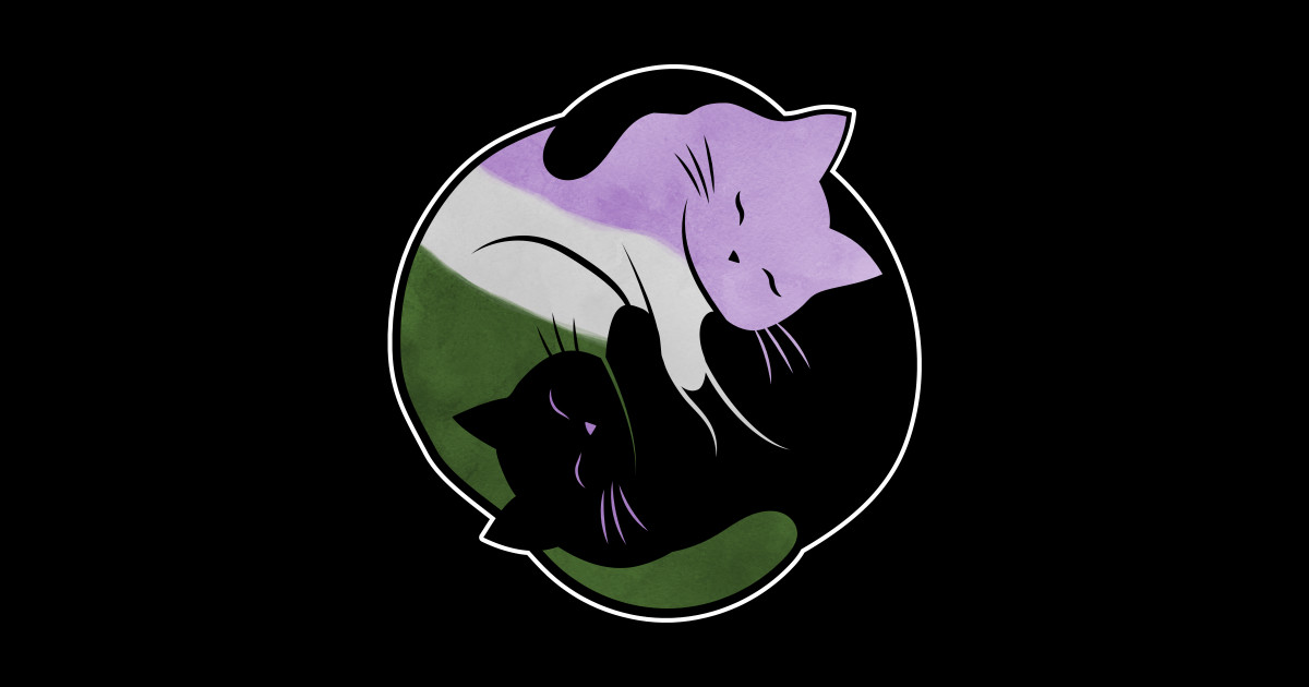 Genderqueer Yin Yang Cat - Genderqueer - Sticker | TeePublic