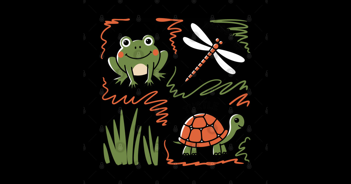 Frog-Dragonfly-Turtle - Frog Dragonfly Turtle - Sticker | TeePublic
